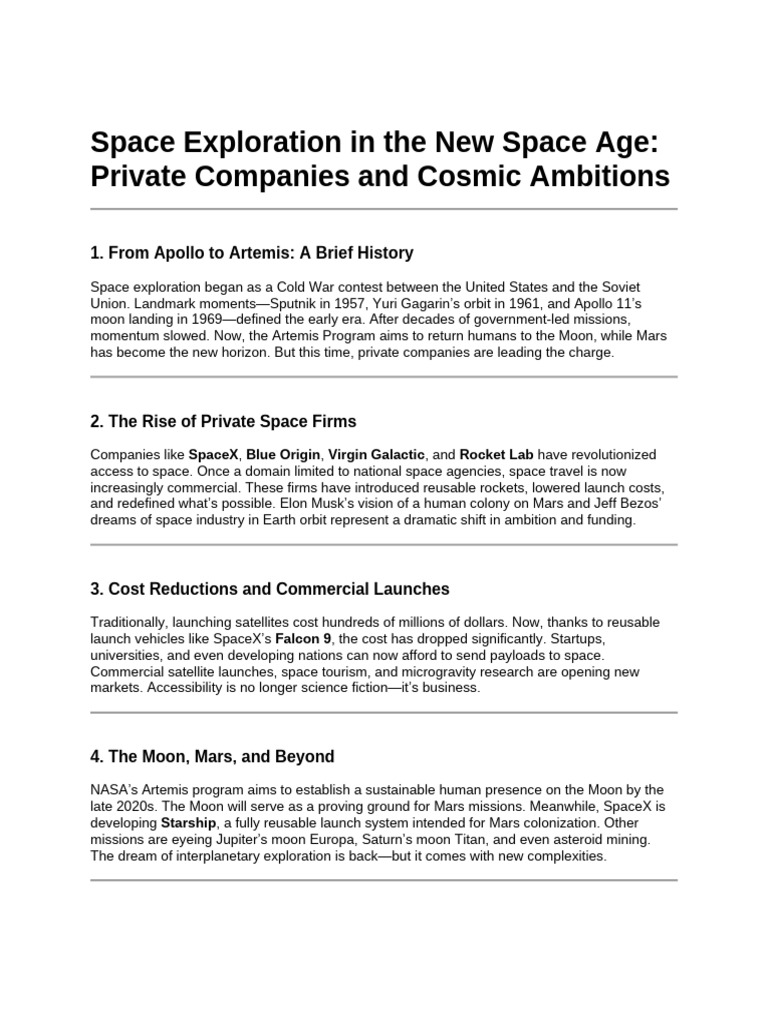 Space Exploration in The New Space Age - Private Companies and Cosmic ...