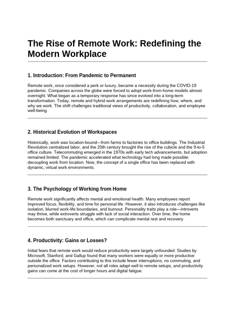 The Rise of Remote Work - Redefining The Modern Workplace | PDF ...