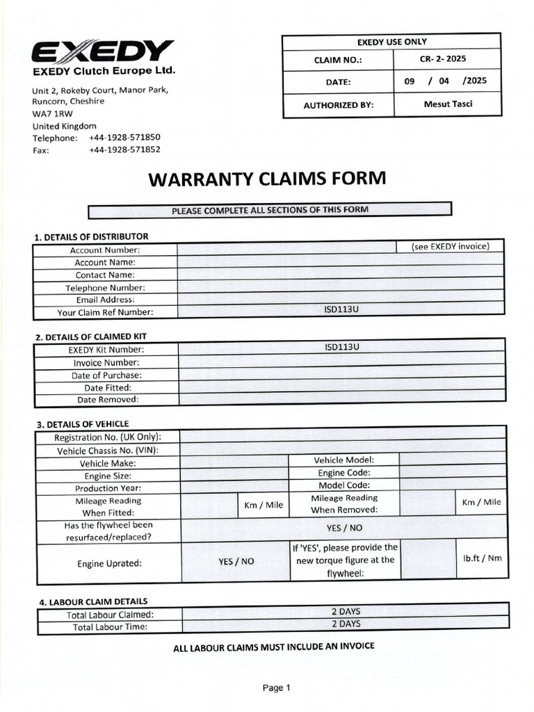 Ece Warranty Claim Form 2 | PDF