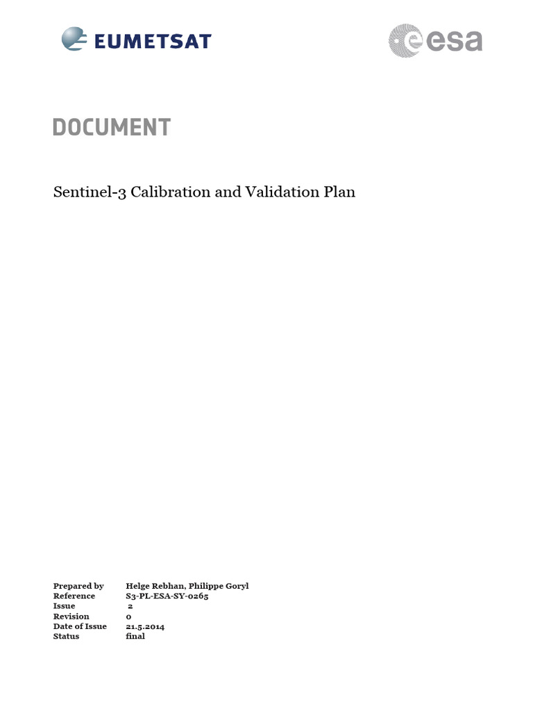 Sentinel 3 Calibration and Validation Plan | PDF