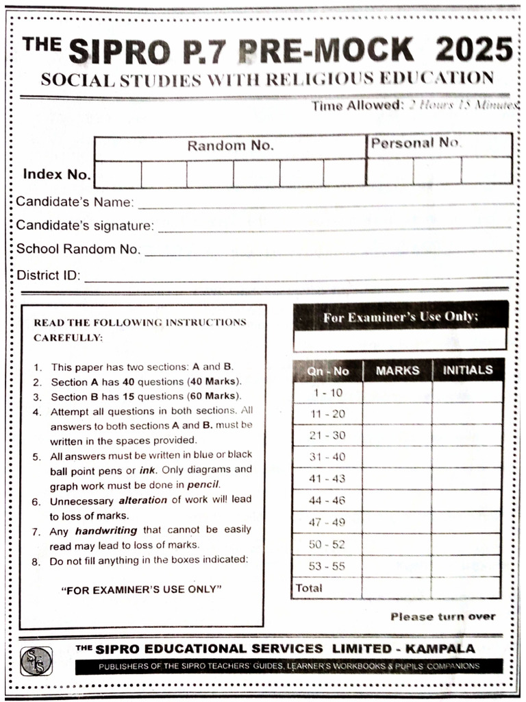 SST Sipro Pre Mock 2025 | PDF