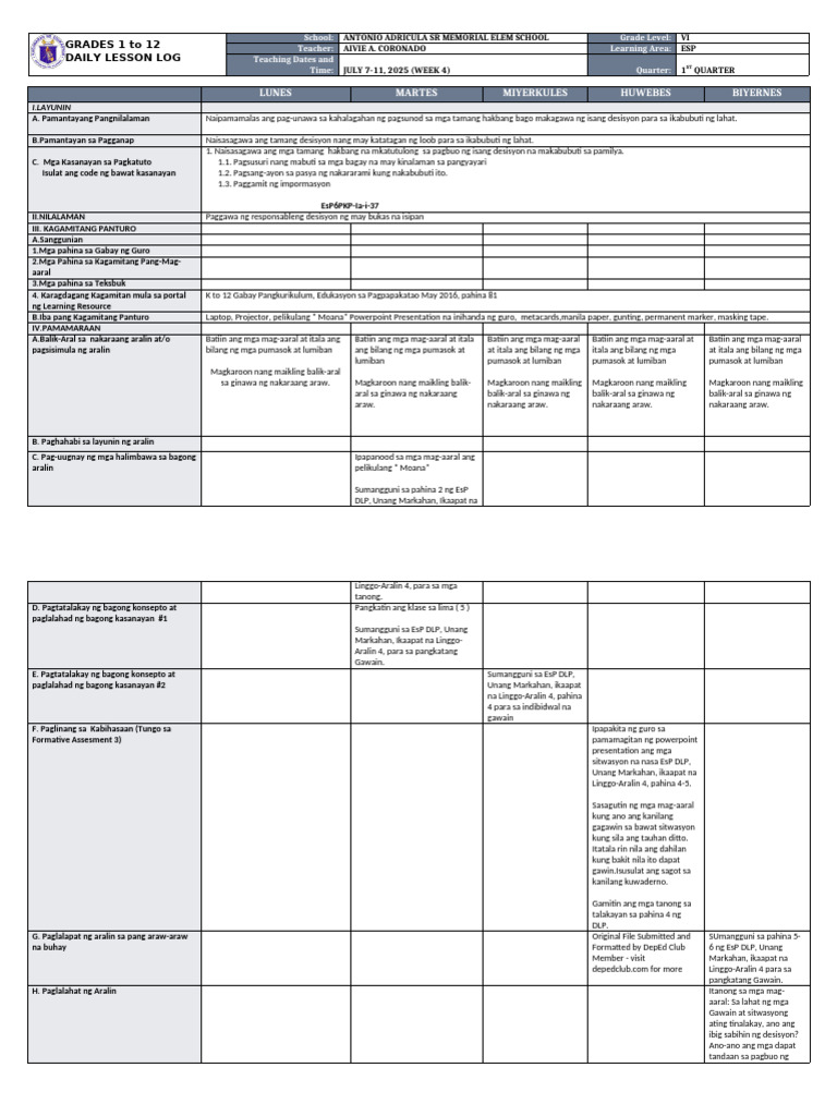 DLL - Esp 6 - Q1 - W4 | PDF