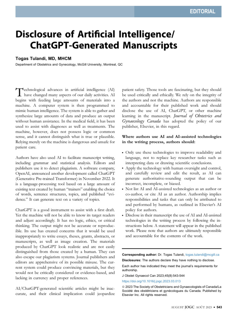 AI Disclosure in Manuscript Writing | PDF | Artificial Intelligence ...