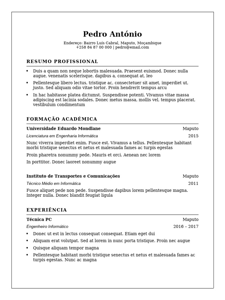 Curriculum Vitae Simples Quick | PDF