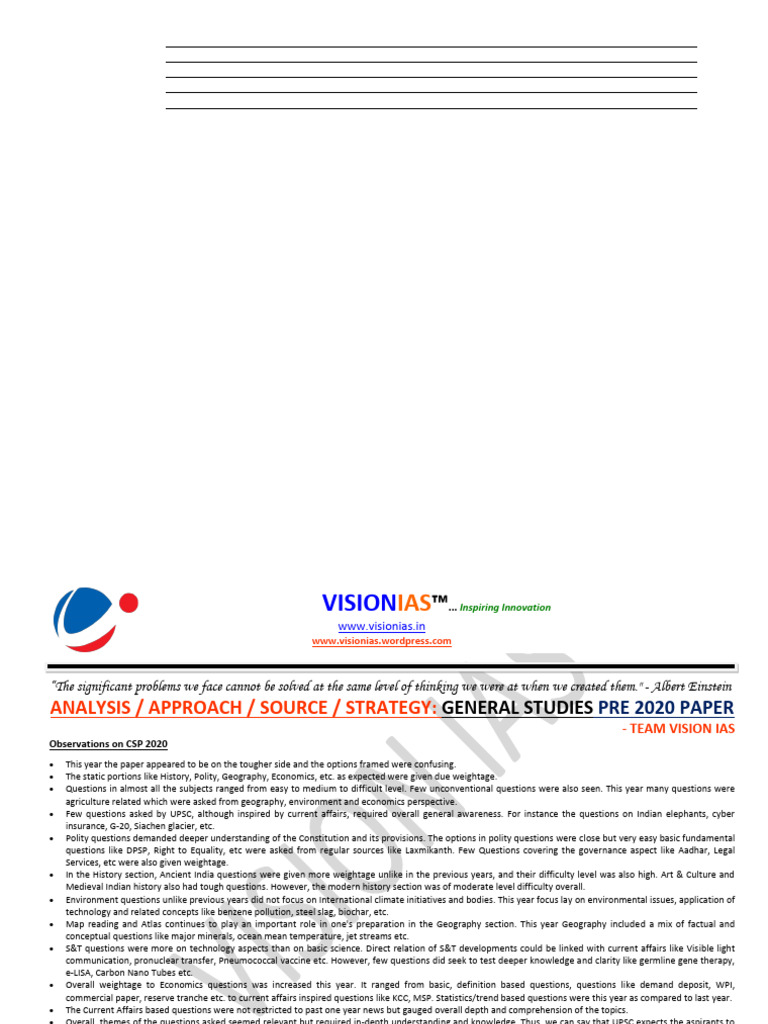 Vision IAS Prelims 2020 Analysis | PDF | Geography | Science