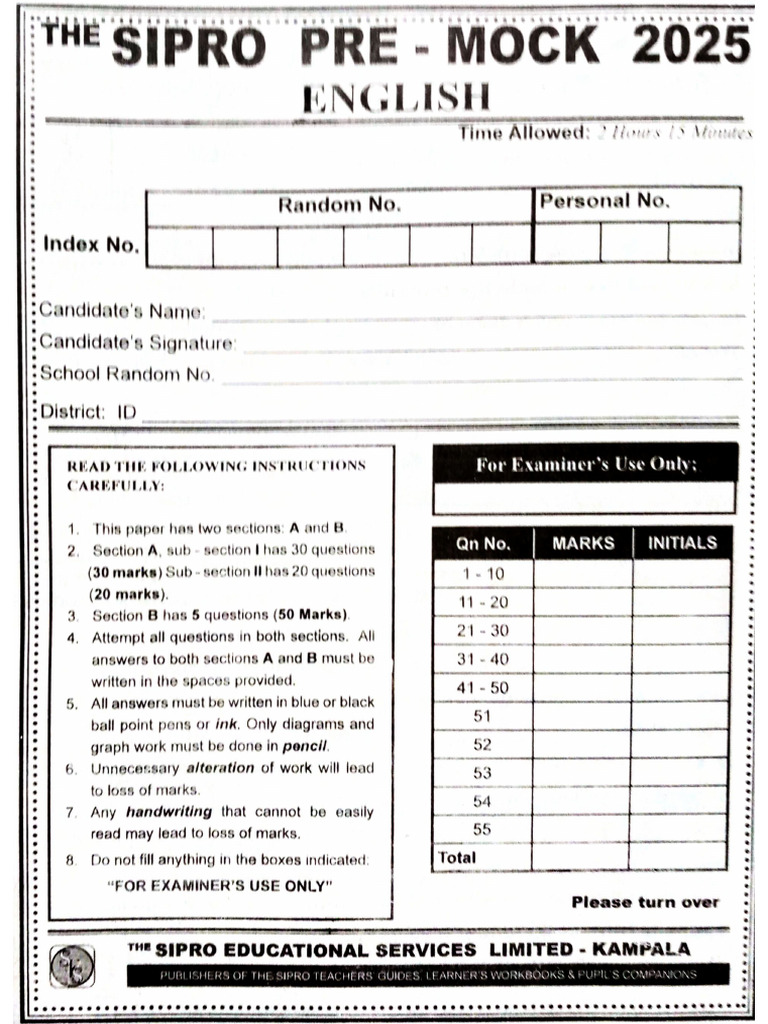 Sipro Eng Pre Mock 2025 | PDF