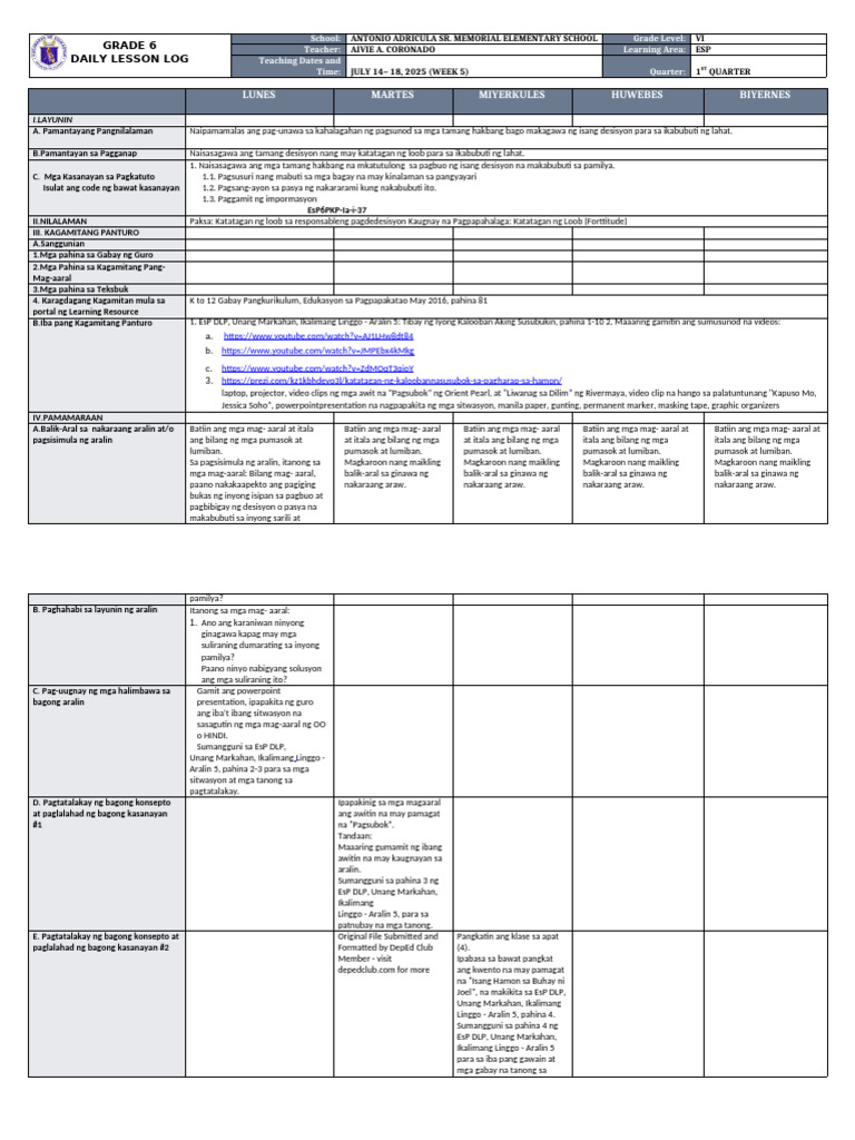 DLL_ESP 6_Q1_W5 | PDF