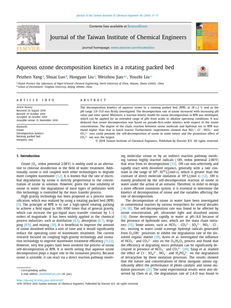 Ozone Decomposition Kinetics in RPB | PDF | Ozone | Chemical Kinetics