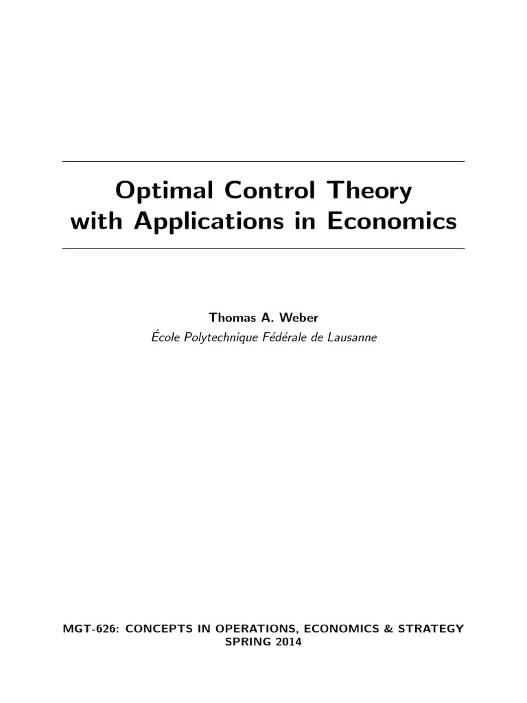Optimal Control Theory With Econ Applications | PDF | Ordinary ...