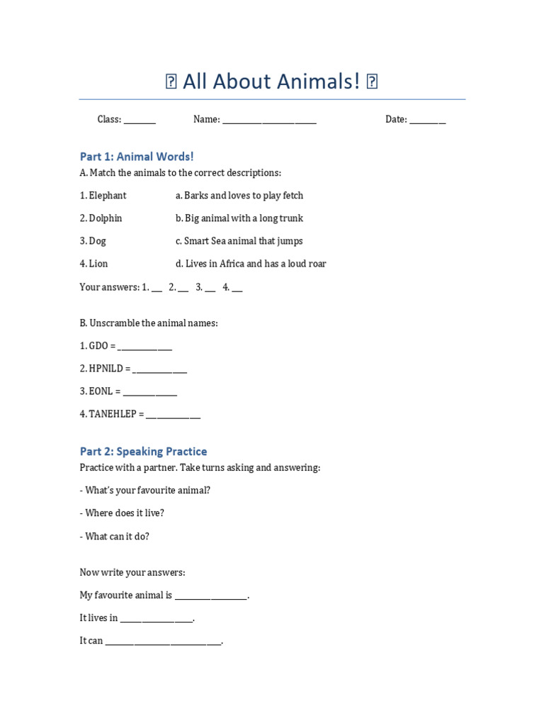 Fun Animal Learning Activities | PDF