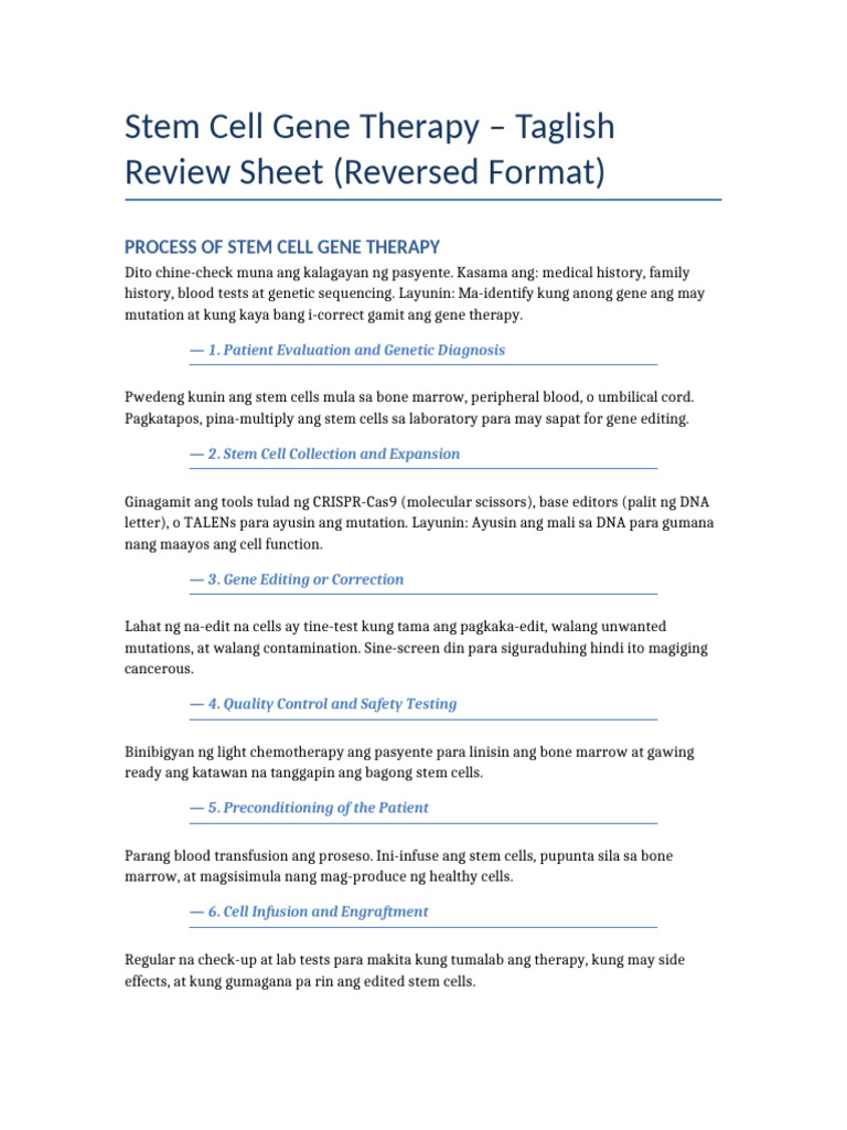 Stem Cell Gene Therapy Review Reversed Format | PDF