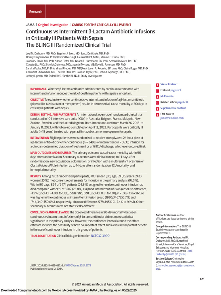 Continuous vs Intermittent β-Lactam Infusions | PDF | Sepsis ...