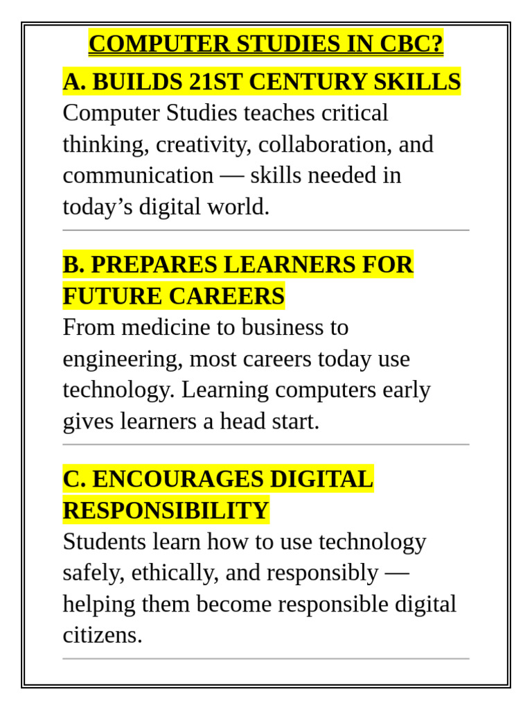 Computer Studies in CBC Overview | PDF
