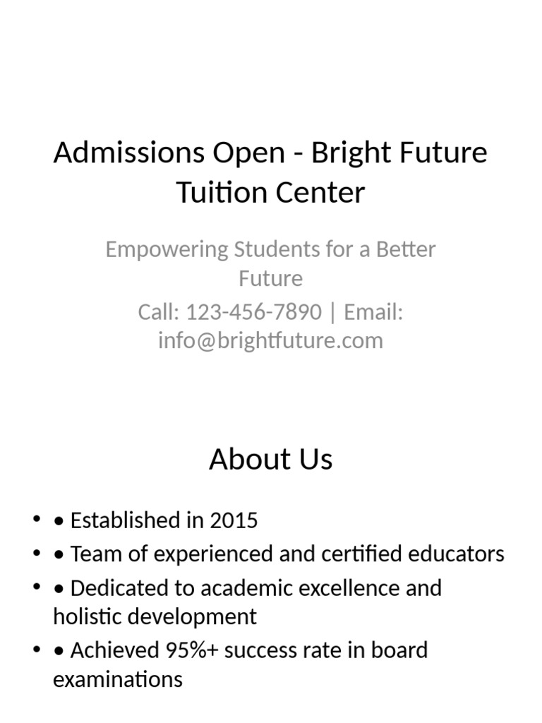 Professional Tuition Admission Presentation | PDF