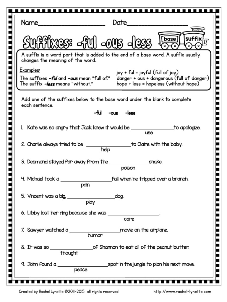 Prefixes Suffixes and Roots Worksheets Rl-Suffix | PDF