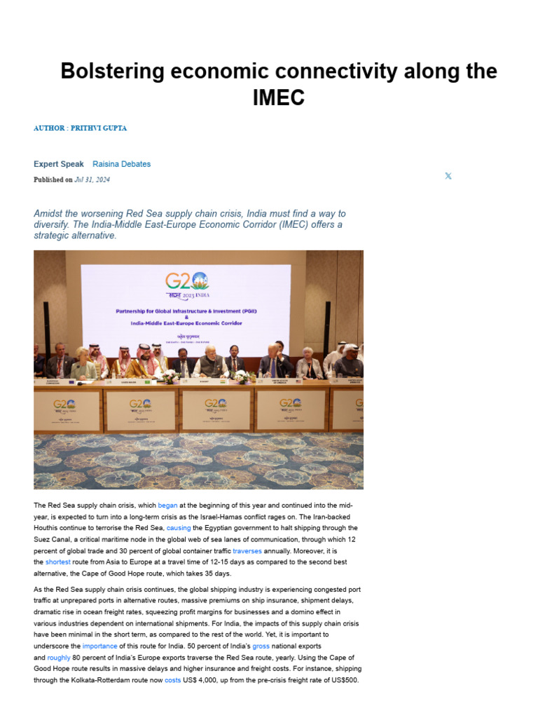Bolstering Economic Connectivity Along The IMEC | PDF | United Arab ...