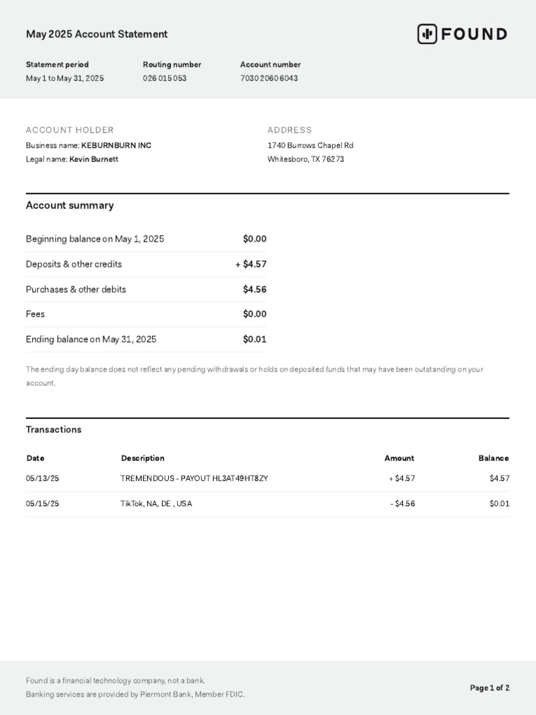 May 2025 Account Statement Summary | PDF