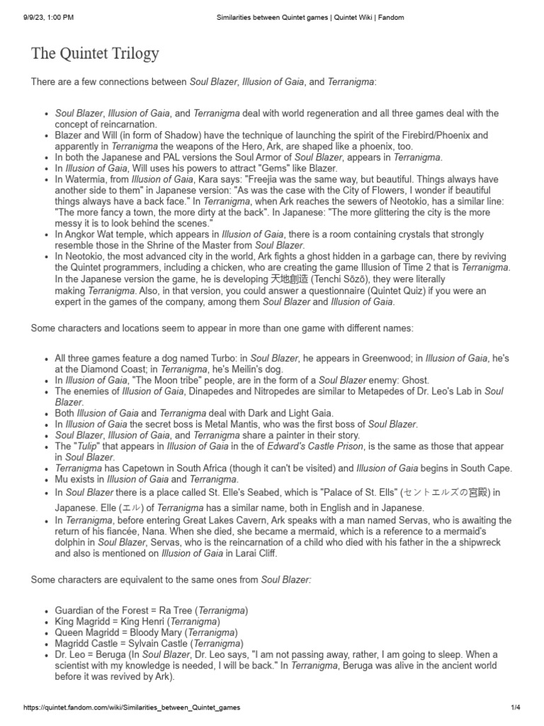 Similarities and Conections Between Quintet's REBIRTH gamesMMMM | PDF ...