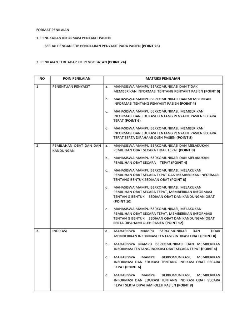 Format Penilaian Lab Simulasi Apotek Swamedikasi | PDF
