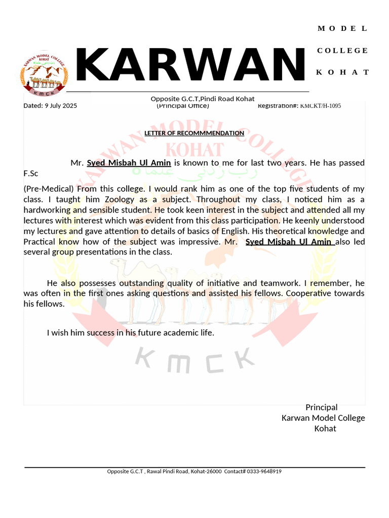 Letter of Recommmendation | PDF | Educational Stages | Qualifications