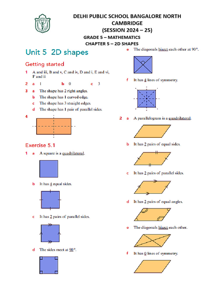 WB Answers Chapter 5 - 2d Shapes | PDF