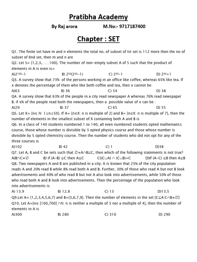 Set Theory and Subset Problems | PDF | Numbers | Mathematical Logic