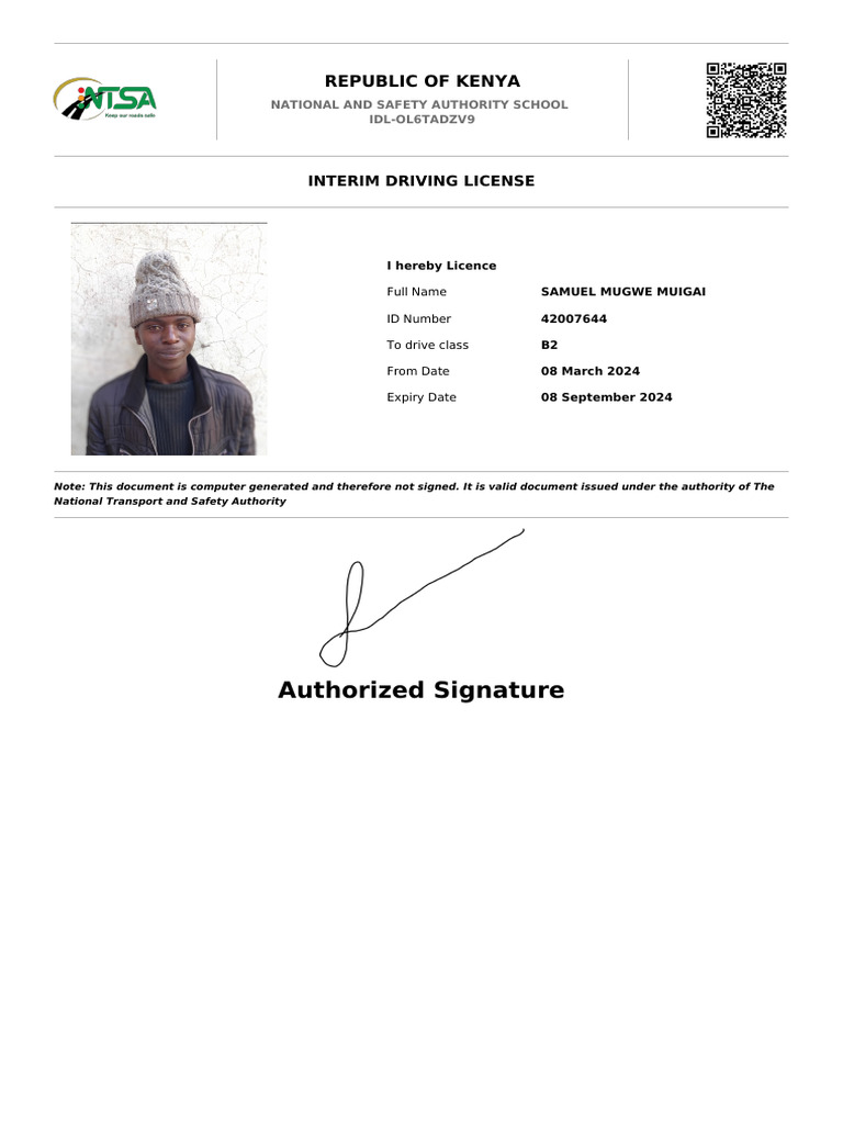 IDL-OL6TADZV9-Interim Driving License | PDF