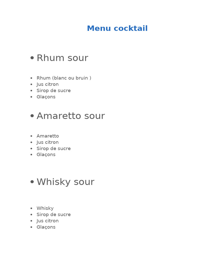Rhum Sour: Menu Cocktail | PDF