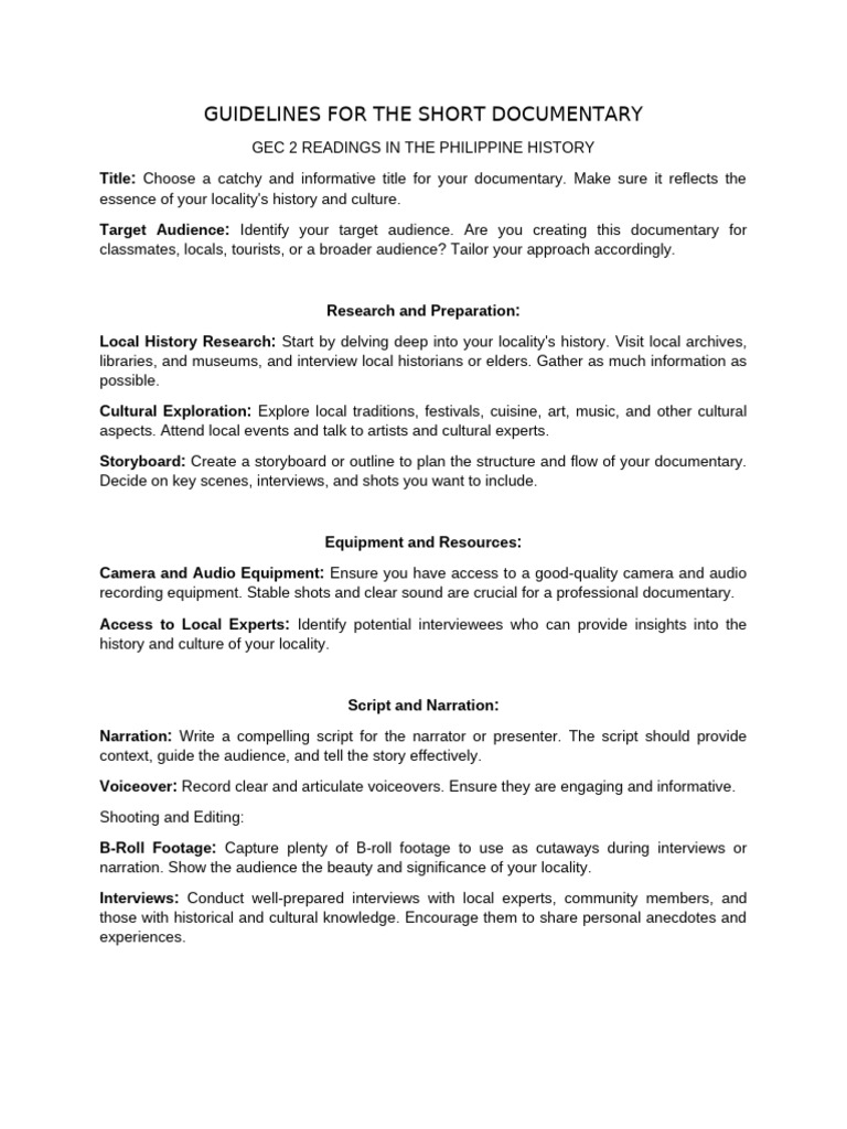 Documentary Guidelines for Local History | PDF | Documentary Film ...
