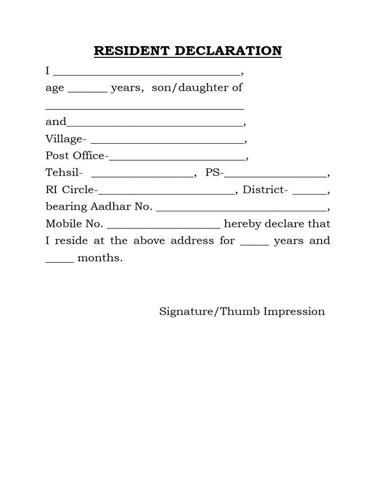 Resident Declaration | PDF
