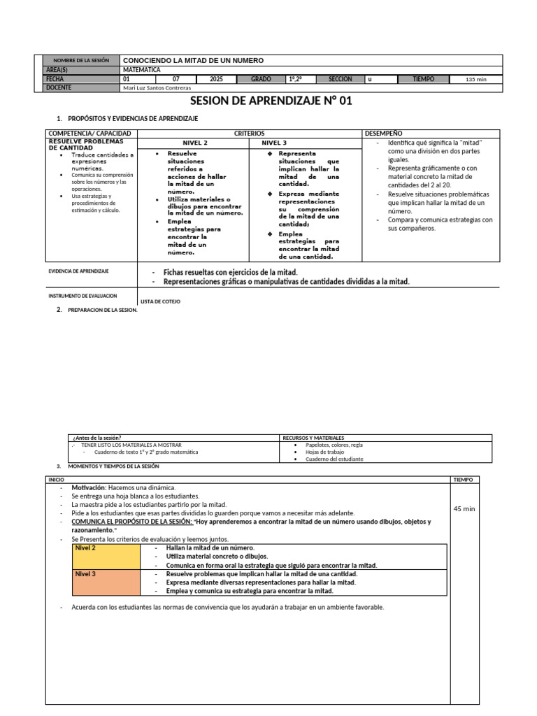 SESION DE APRENDIZAJE MATEMATICA 01 | PDF | Aprendizaje | Ciencia cognitiva