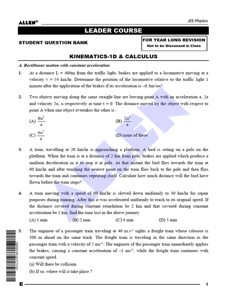 Leader-All - Physics - SQB-Kinematics-1D - Calculus - English - PDF ...