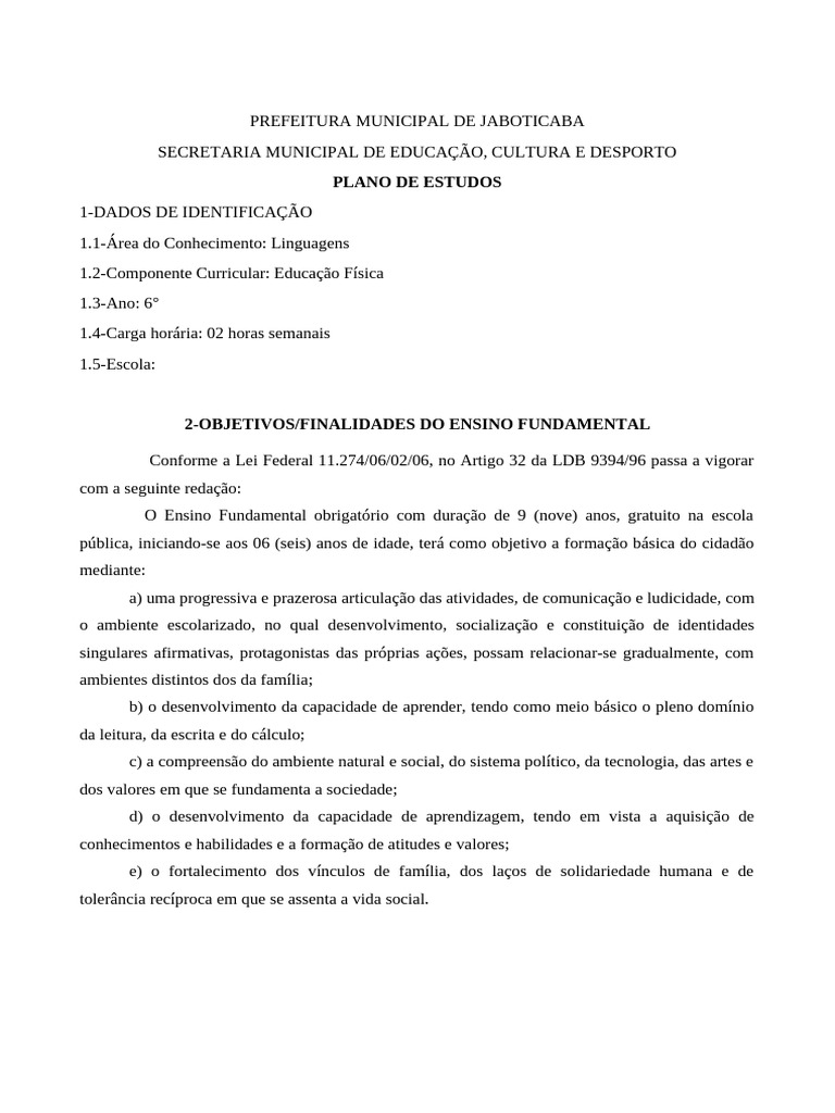 6º Ano Educação Física Pdf Pedagogia Aprendizado 4246
