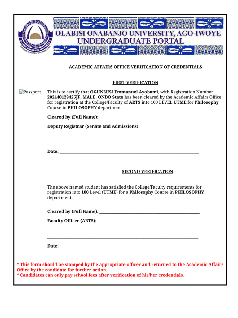 Admission Verification Slip for Students | PDF