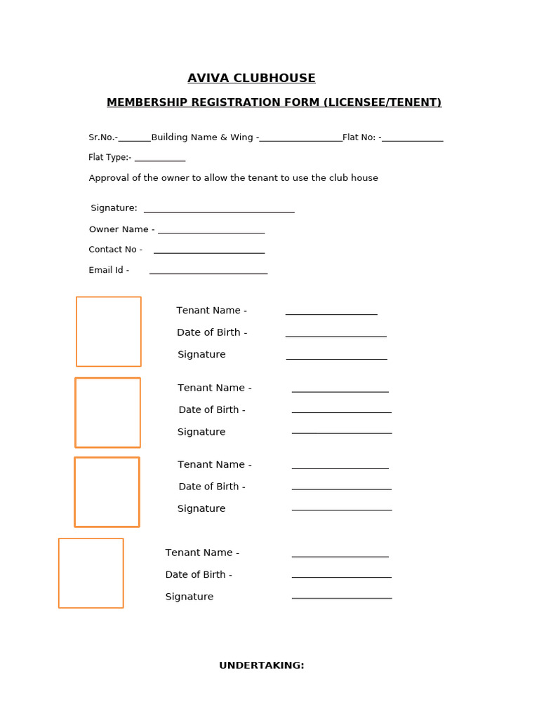 Aviva Clubhouse Membership Registration Form | PDF | Private Law ...
