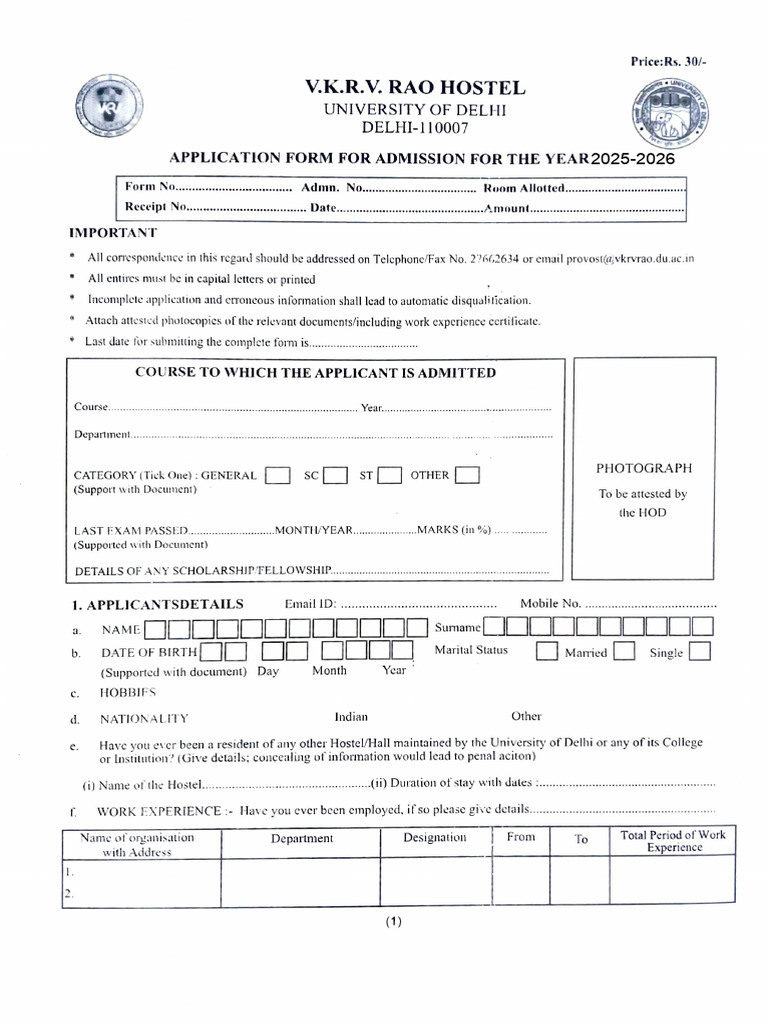 Hostel Form 2025-2026 Final | PDF