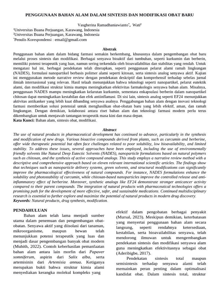 Penggunaan Bahan Alam Dalam Sintesis Dan Modifikasi Obat Baru 2 | PDF