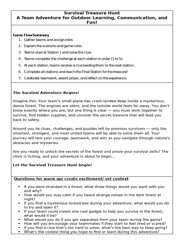 Survival Treasure Hunt Team Adventure | PDF