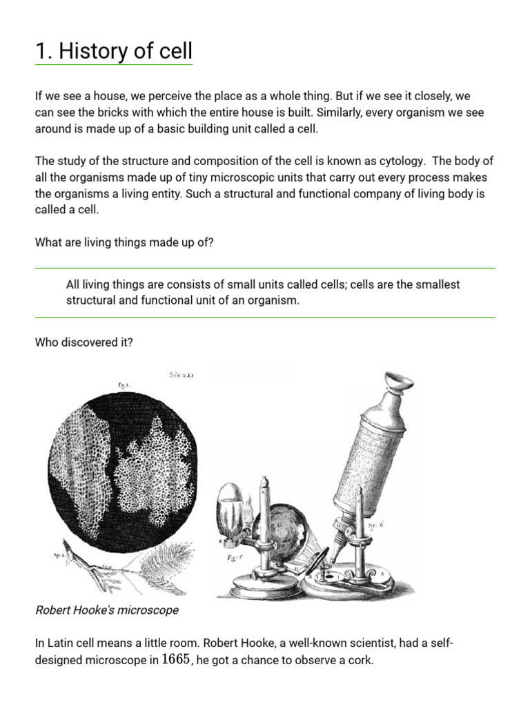 History of Cell - Lesson. Biology CBSE, Class 9 | PDF