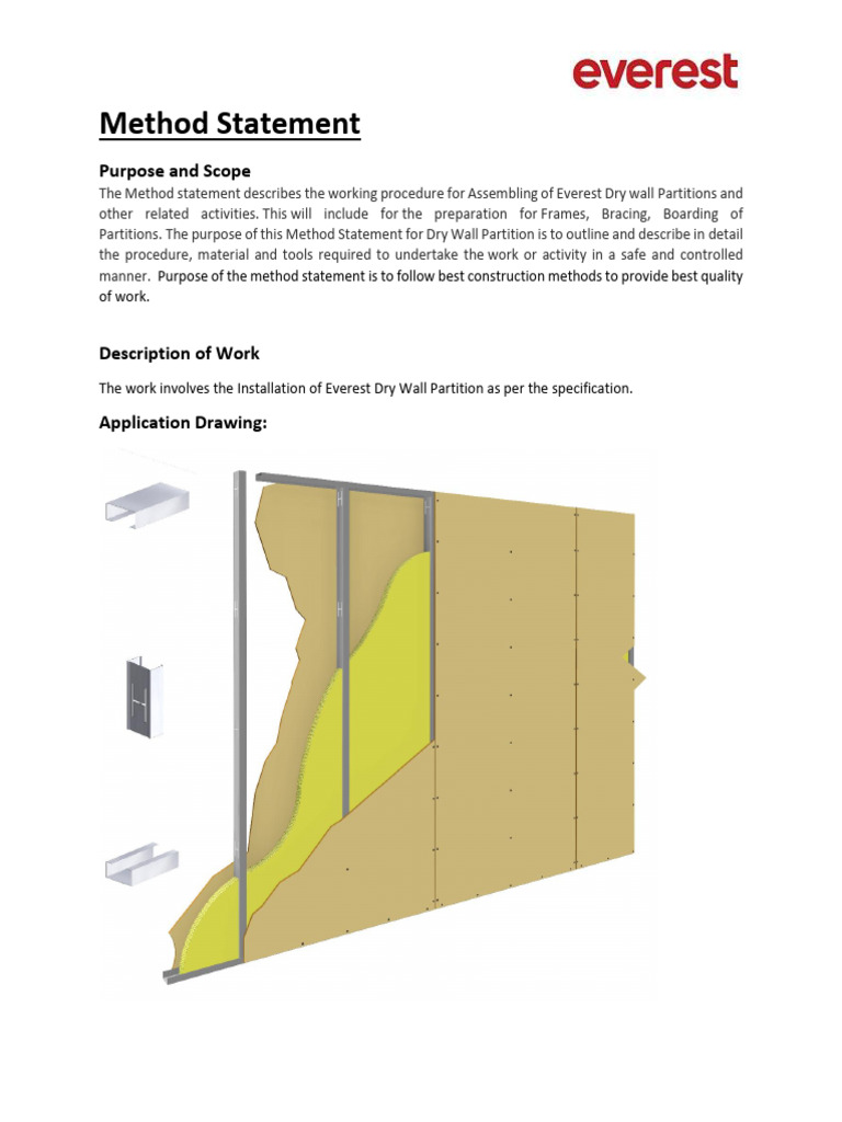 Method Statement For Internal Dry Wall Partition | PDF | Wall | Screw