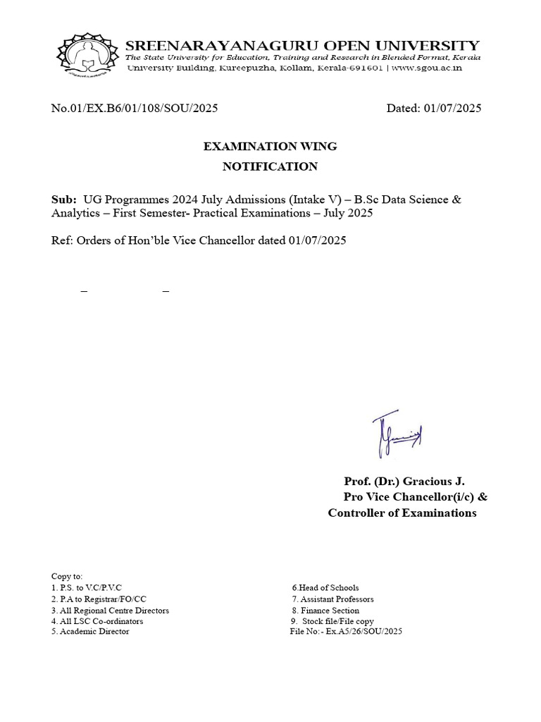 B.sc. Data Science& Analytics - Intake 5 - First Semester - Practical Examination Notification ...