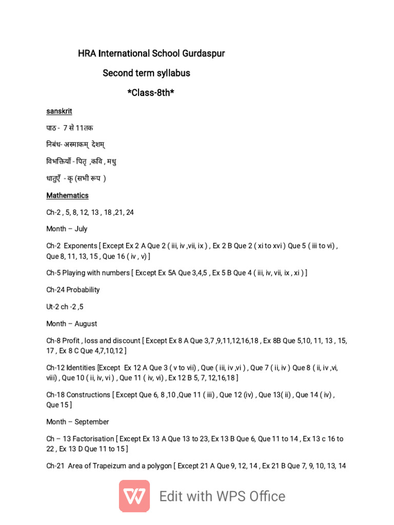 2nd Term Syllabus 8th | PDF