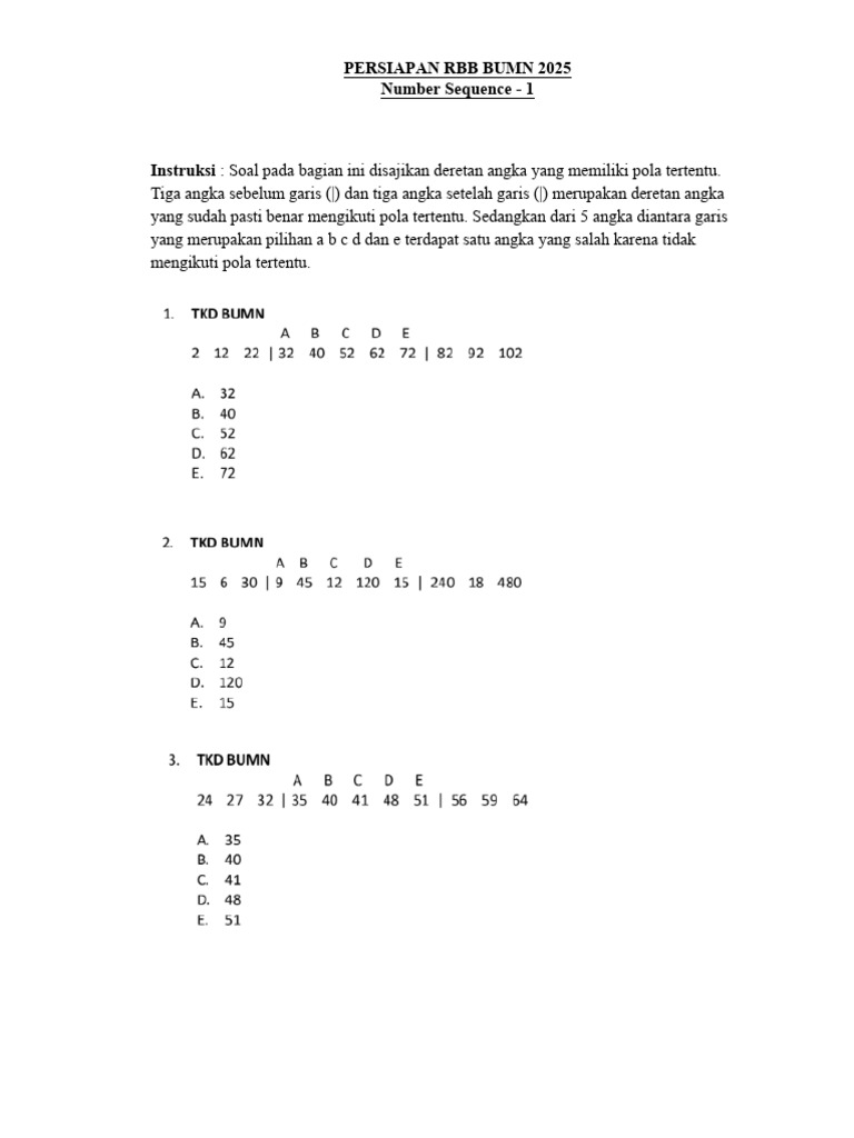 Number Sequence Paket 1 (40 Soal + Pembahasan) | PDF