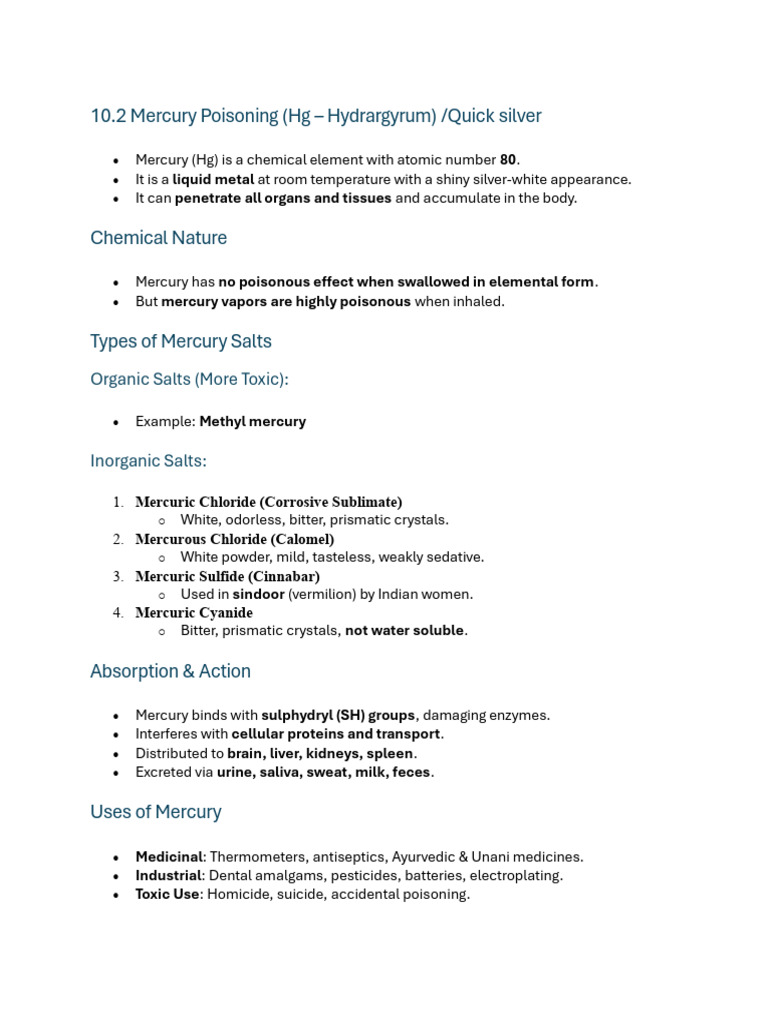 Symptoms and Effects of Mercury Poisoning | PDF | Mercury (Element ...