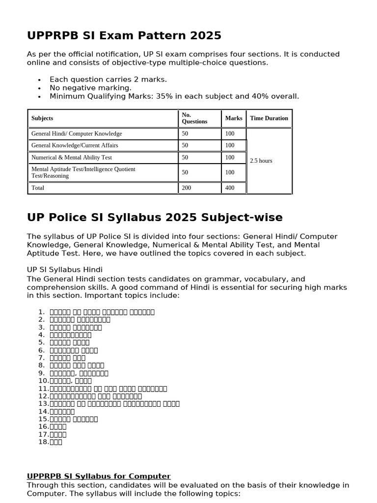 UPPRPB SI Exam Pattern 2025 | PDF | Computer Programming | Knowledge