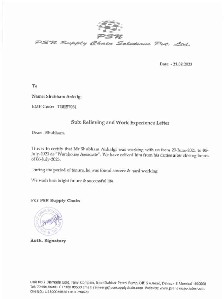 Experience Letter | PDF