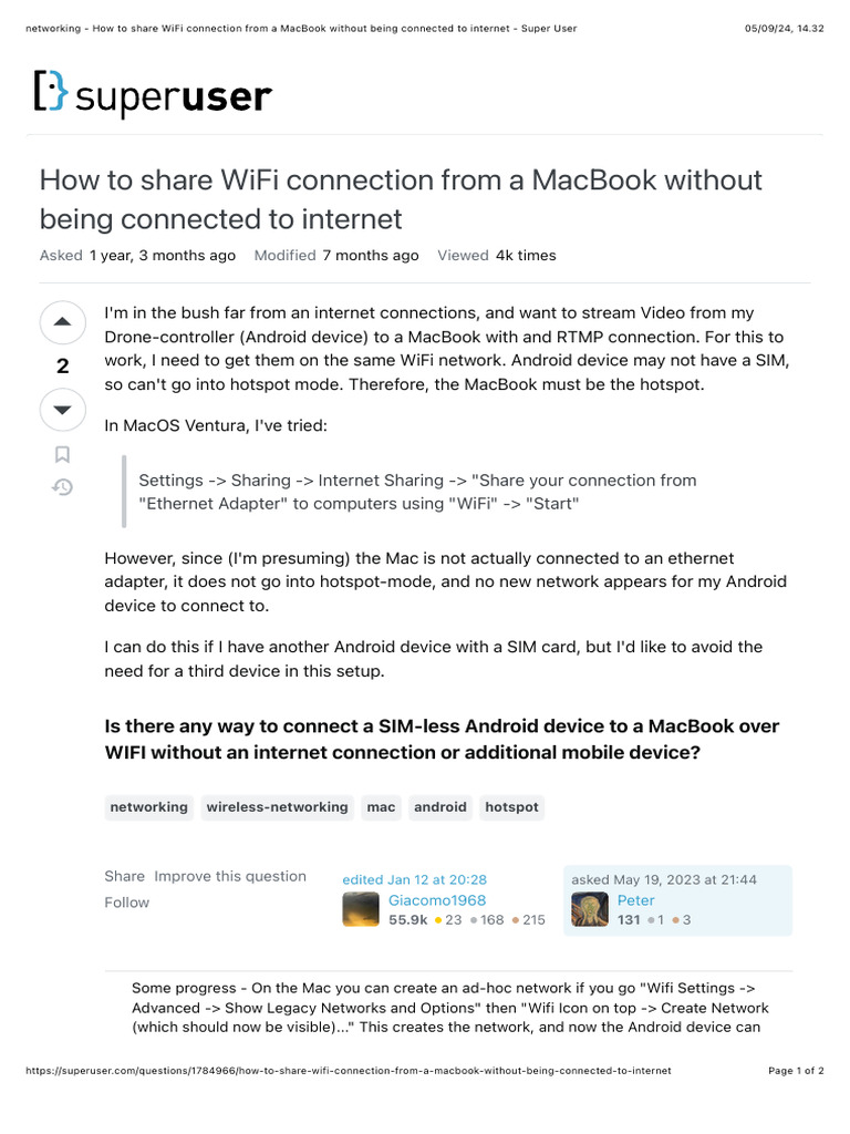 (Todo) Networking - How To Share WiFi Connection From A MacBook Without ...
