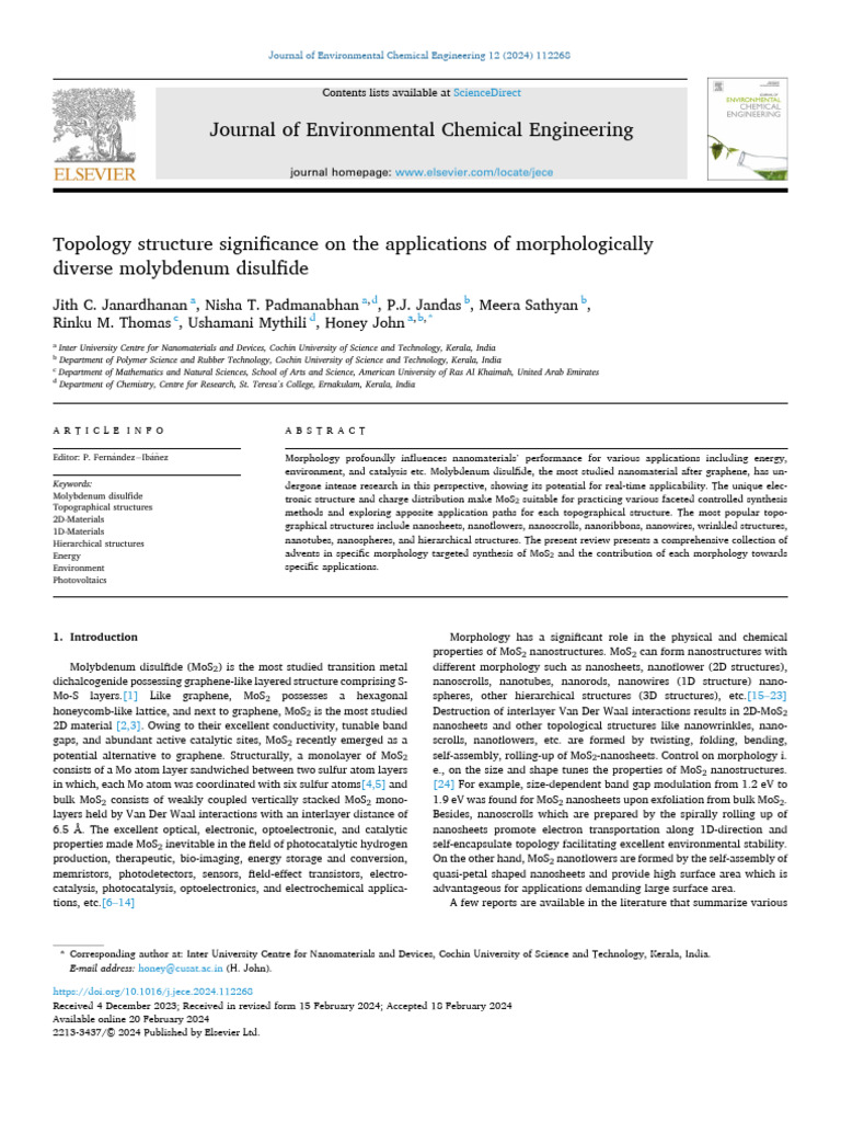Molybdenum Disulfide Morphology Insights | PDF | Biosensor | Graphene