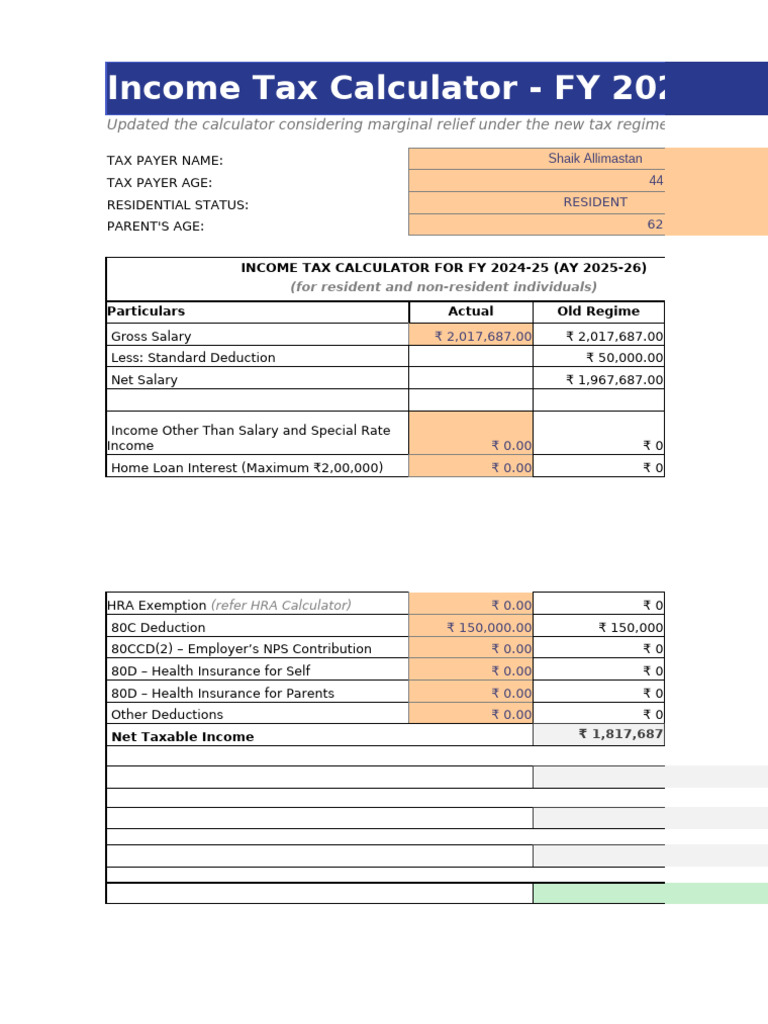 Tax Calculator FY 2024-25 With Marginal Relief V4.o | PDF | Public ...