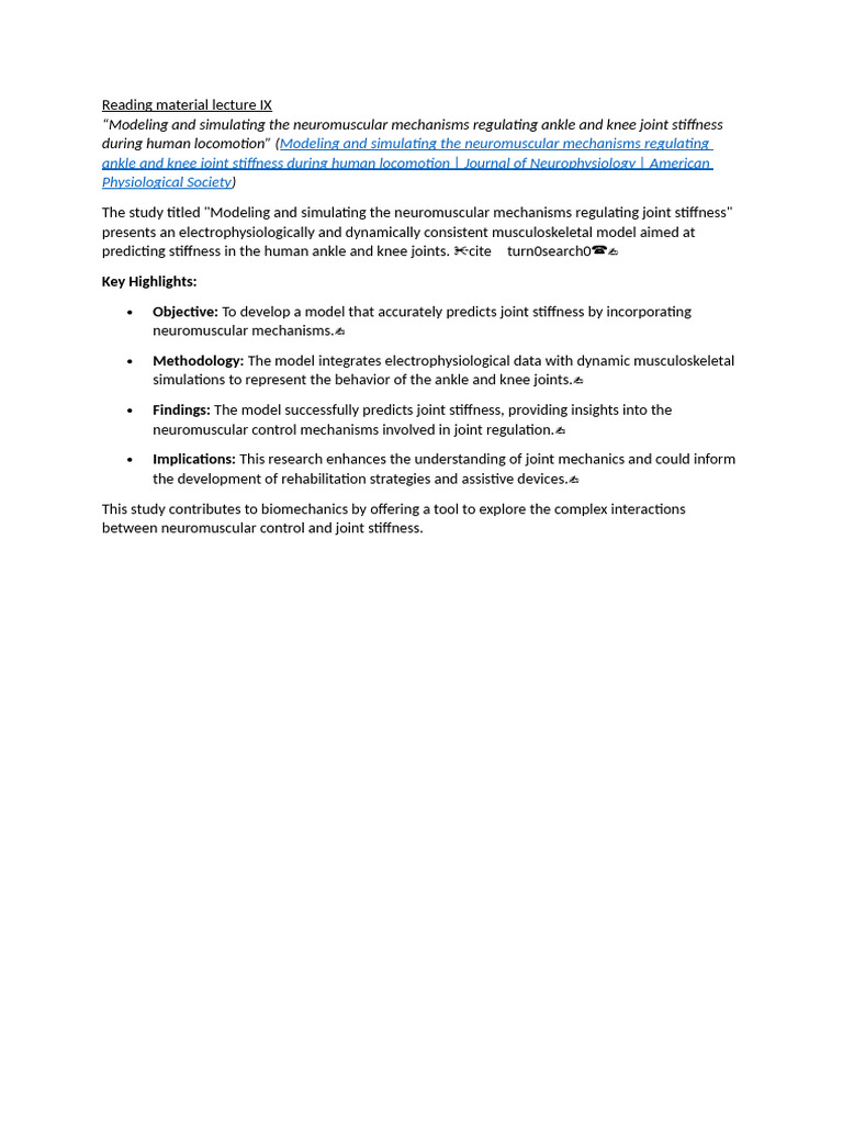 Lecture IX Muscle-Tendon and Joint Stiffness | PDF | Skeletal Muscle | Muscle Contraction